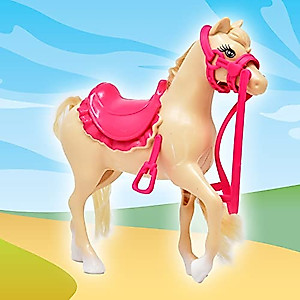 Doll with Horse Playset Toy for Girls Pony Rider Set with Fashion Doll Horse and Riding Helmet for Kids Ages 3 Years and Up
