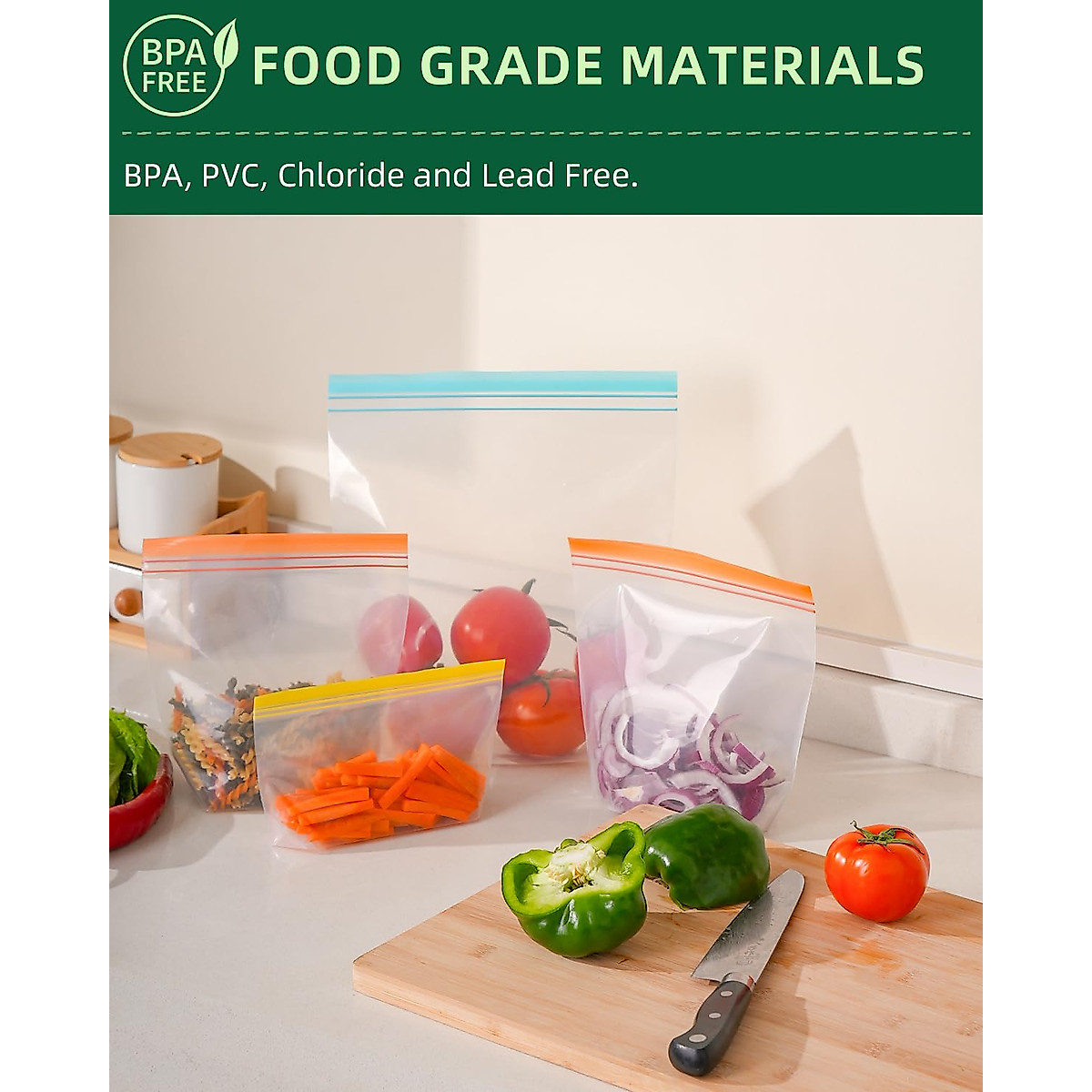 Lerine 18 Pack Reusable Freezer Bags Dishwasher Microwave Safe, Stand Up BPA Free Reusable Sandwich Bags, Silicone Free Leakproof Reusable Food Storage Bags for Meal Prep - 7Gallon 7Sandwich 4Snack