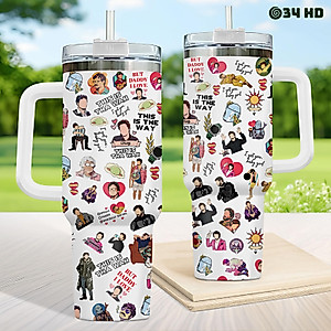 34HD Movie Character Tumbler with Handle & Straw, 40oz Stainless Steel Vacuum Insulated Actor Mug, Movie Themed Cups, Actor Gifts for Women on Birthday Mothers Day Christmas