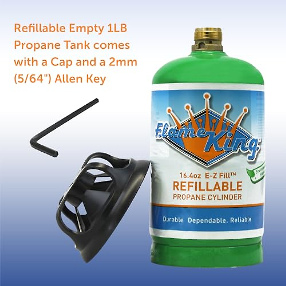 Flame King Propane Torch Weed Burner, 24000 BTU + Empty Refillable 1LB Empty Propane Cylinder Tank - Reusable - Safe and Legal Refill Option - DOT Compliant - 16.4 oz, Green