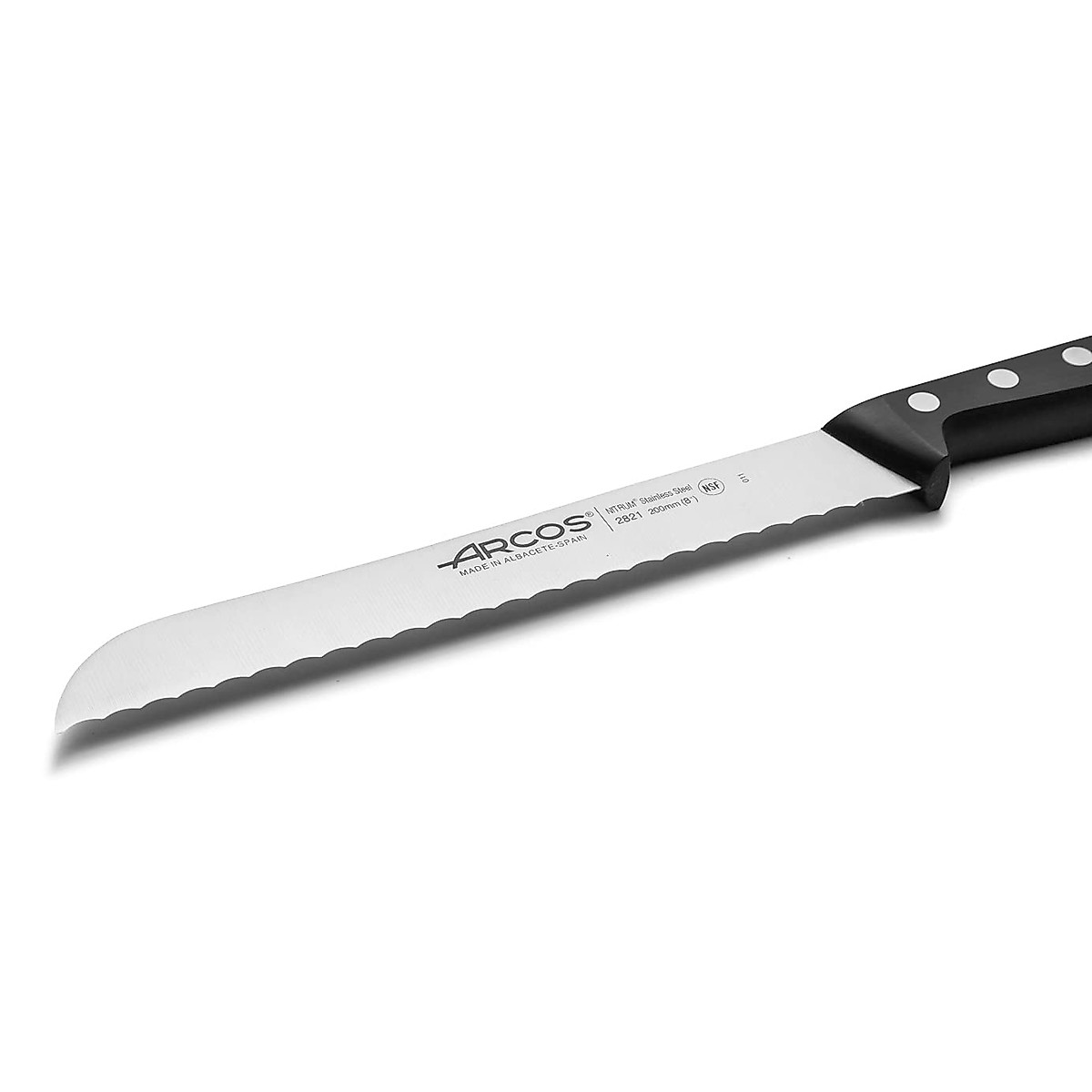 ARCOS Bread Knife 8 Inch Stainless Steel. Kitchen Serrated Knife with Ergonomic Polyoxymethylene Handle and 240mm Blade. Series Universal. Color Black