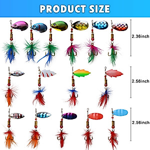Rooster Bait Tail Spinner Fishing Lures Kit,30pcs Metal Spoon Lures with Feathered Treble Hooks for Bass Walleye Trout Freshwater Saltwater