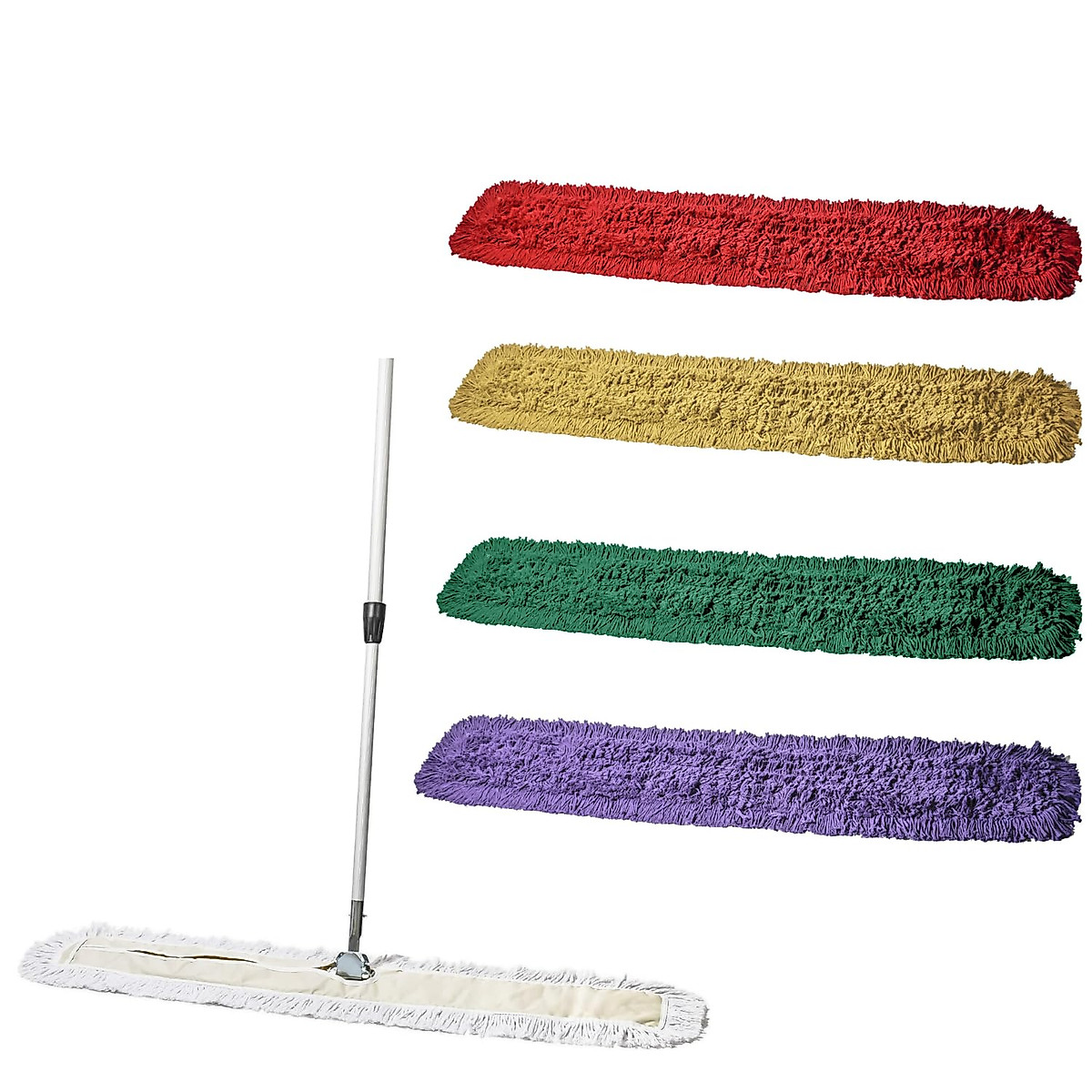 48 Inch White Dust Mop with Metal Handle and 48 Inch Dust Mop Refill Bundle - 1 Mop Sets and 4 Refills