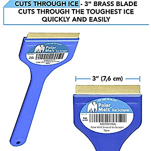 Polar Melt Ice and Snow Scraper with Brass Blade for Vehicle Windshields and Windows, 3 Pack