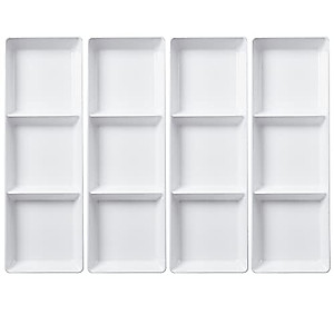 US Acrylic Avant White Plastic Divided Serving Trays (Set of 4) 15” x 5” | Narrow Reusable 3-Section Party Platters | Serve Appetizers, Fruit, Veggies, & Desserts | BPA-Free & Made in USA