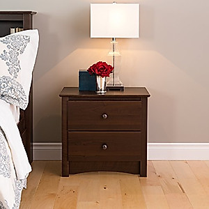 Prepac Sonoma Traditional Nightstand Side Table with 2 Drawers, Functional 2-Drawer Bedside Table 16" D x 23.25" W x 21.75" H, Espresso, EDC-2422