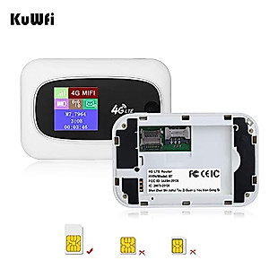 KuWFi 4G LTE Mobile WiFi Hotspot Travel Router Partner Wireless SIM Routers with SD SIM Card Slot Support LTE FDD/TDD Work for USA/CA/MX Europe Africa Asia Oceania Almost Universal