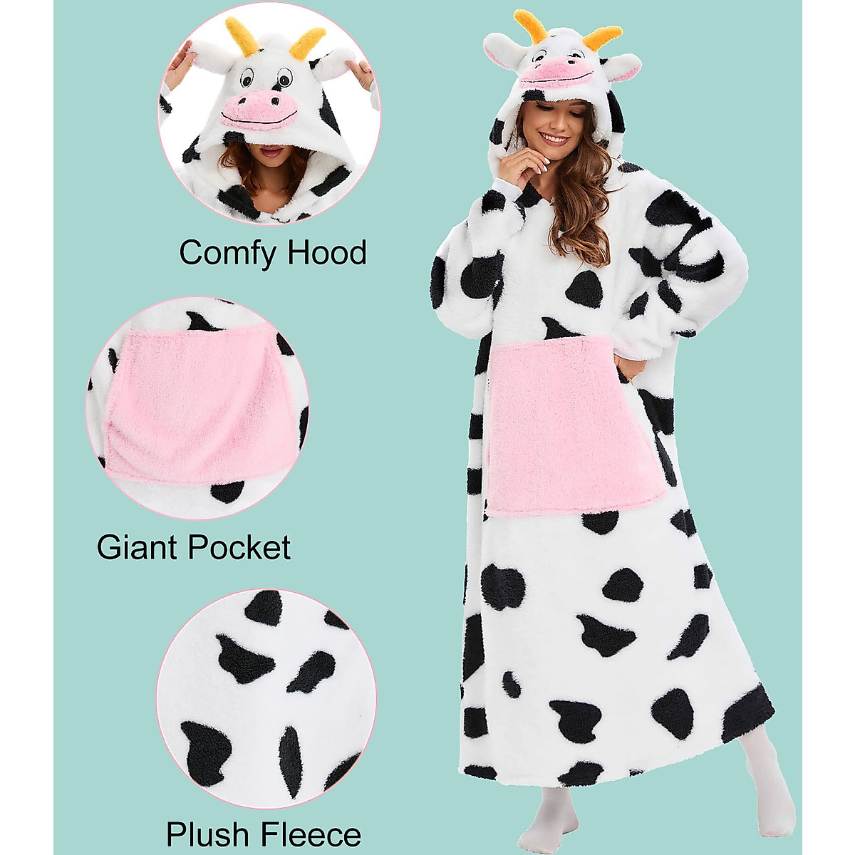 Très Chic Mailanda Wearable Blanket Hoodie Oversized Sherpa Blanket Sweatshirt for Women Men Adult teen with Cute Animal Hood