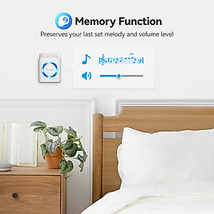 TECKNET Wireless Doorbell for Home, IP65 Waterproof Door Bell 1,300ft Range 110dB Plug in Doorbell Kit for Classroom Doorbell Battery Powered with 38 Chimes & 5 Volume Levels, LED Flashing (White)