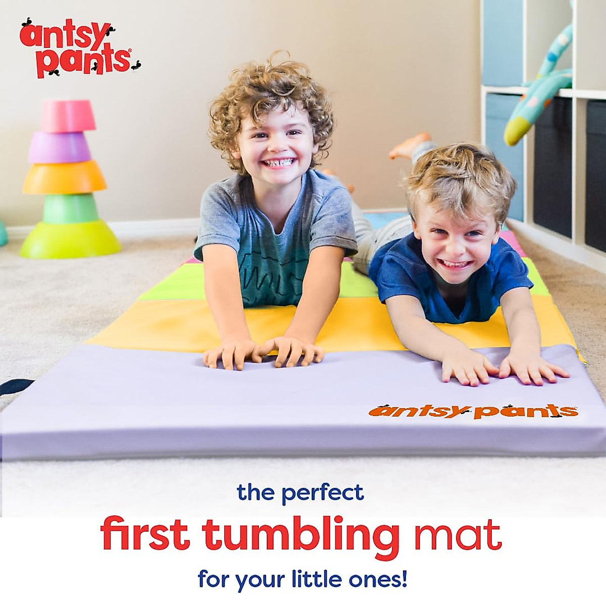 Flybar Antsy Pants Tumbling Mat – Gymnastics Mat, Easy to Clean Gym Mat, Sturdy, Foldable Tumbling Mat for Kids, Padded, Lightweight, Portable, Carrying Handle, Gymnastics Equipment for Activity Play