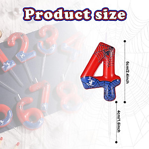 Spider Themed Birthday Candle, Red Blue Spider Web Candle Spider Candle Number Candle Birthday Cake Candle Spider Birthday Decorations for Boys Girls Birthday Cake Party Decoration (4)