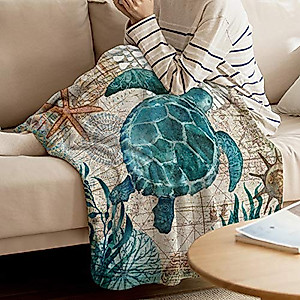 Aomike Flannel Fleece Throw Blanket for Couch- 39" x 49", Underwater World Sea Turtle Nature Watercolor Style Blanket Super Soft Cozy Plush Microfiber Fluffy Blanket Lightweight Warm Bed Blanket