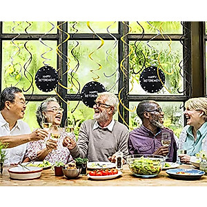 Retirement Party Decorations for Men Women Black Gold Happy Retirement Banner Hanging Swirls Kit for Retirement Party Decor Supplies