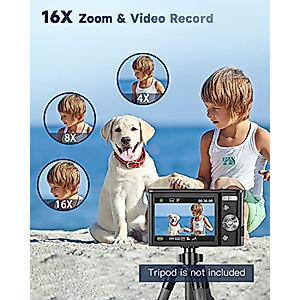 Kids Camera, Zostuic 48MP Digital Camera Autofocus with 32 GB Card FHD 1080P Vlogging Camera 16X Zoom, Compact Portable Mini Toys Cameras Gift for 4-15 Year Old Kids Children Teen Student Girls Boys