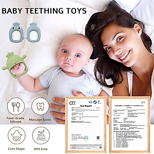 2PCS Chick Shape Baby Teething Toys, Never Drop Hand Wrist Teether, Baby Chew Toys for Sucking Needs, Silicone Baby Mitten Teether for Soothing Teething Pain Relief, Easy to Grip (Green/Blue)