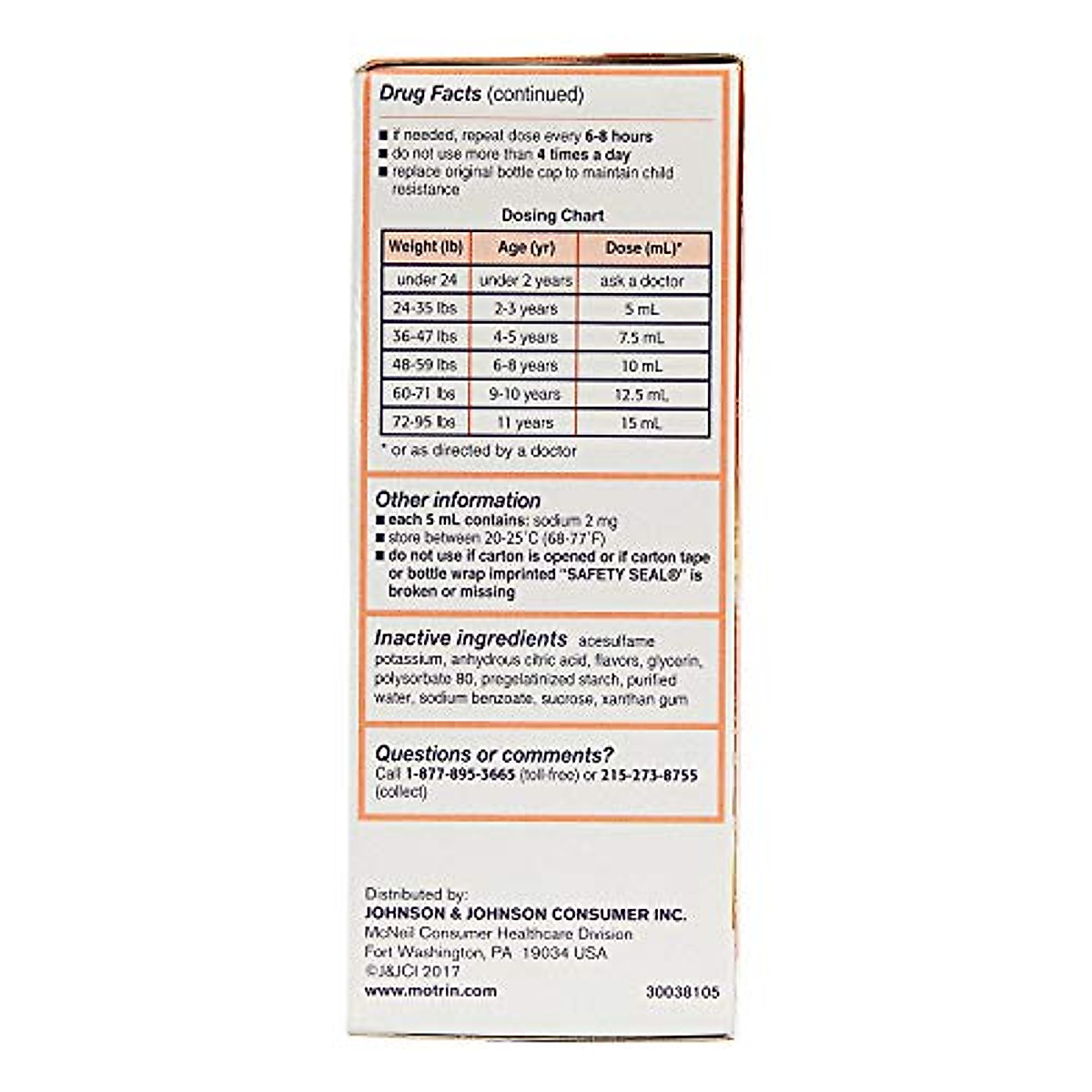 Motrin Children's Dye-Free Pain Reliever/Fever Reducer, Original Berry Flavor 4 oz