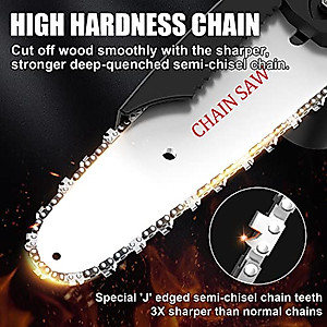 Upgraded 6 inch Mini Cordless Chainsaw, Zocabay 20,000mAh Rechargeable Battery Chainsaw, Portable Handheld Chainsaw, Electric Chainsaw for Tree, Courtyard and Garden（2 Batteries, 2 Chains Included)