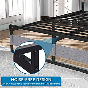 LIFERECORD Queen Metal Platform Bed Frame with Headboard and Pocket, Heavy Duty Steel Slat Bed No Box Spring Needed Noise Free Modern