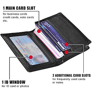 Outrip Genuine Leather Business Card Holder Name Card Case Credit Card Wallet with ID Window RFID Blocking (Black)