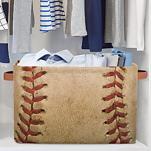 Baseball Storage Basket,Softball Large Toys Storage Cube Box with Handles, Collapsible Laundry Basket Rectangular Waterproof Storage Organizer Bin for Nursery Bedroom Playroom Shelves Gift Basket