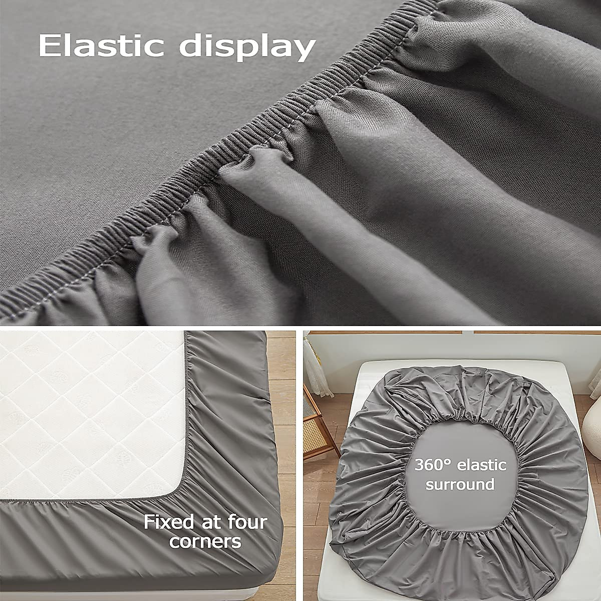 Bedding Twin Size Fitted Sheet Only-Twin Size Deep Pocket Bottom Fitted Sheet Fits 15inches Bed Matress Sheet Soft and Microfiber Easy Care-Light Gray