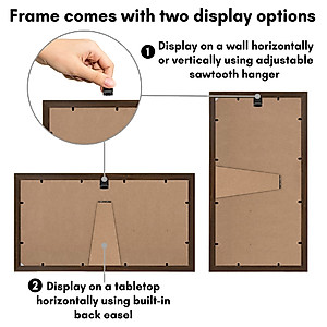 Americanflat 8x14 Collage Picture Frame in Walnut - Displays Three 4x6 Frame Openings - Engineered Wood Panoramic Picture Frame with Shatter Resistant Glass, Hanging Hardware, and Easel