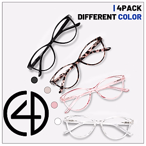 Przene 4 Pack Blue Light Blocking Reading Glasses,Cat Eye Reading Glasses With Spring Hinge Reader For Women/Men. (MIXED COLOR-C1, 0.0)