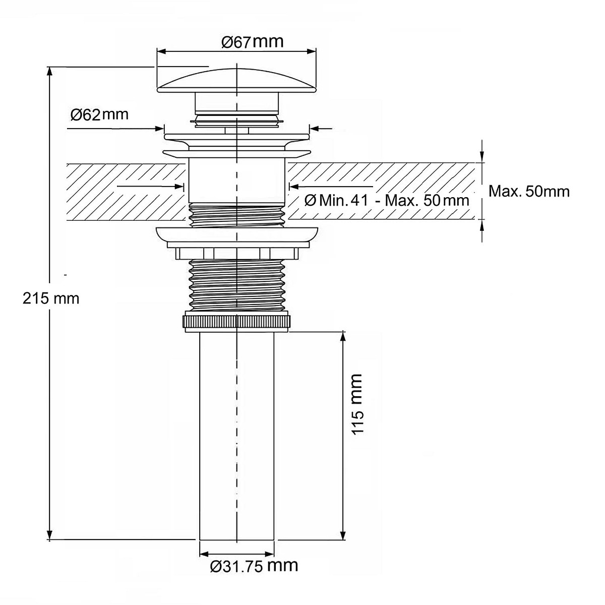 JOYWELL Pop Up Drain Matte Black Bathtoom Sink Drain Without Overflow Brass Bathtoom Sink Stopper with Anti Clog Filter
