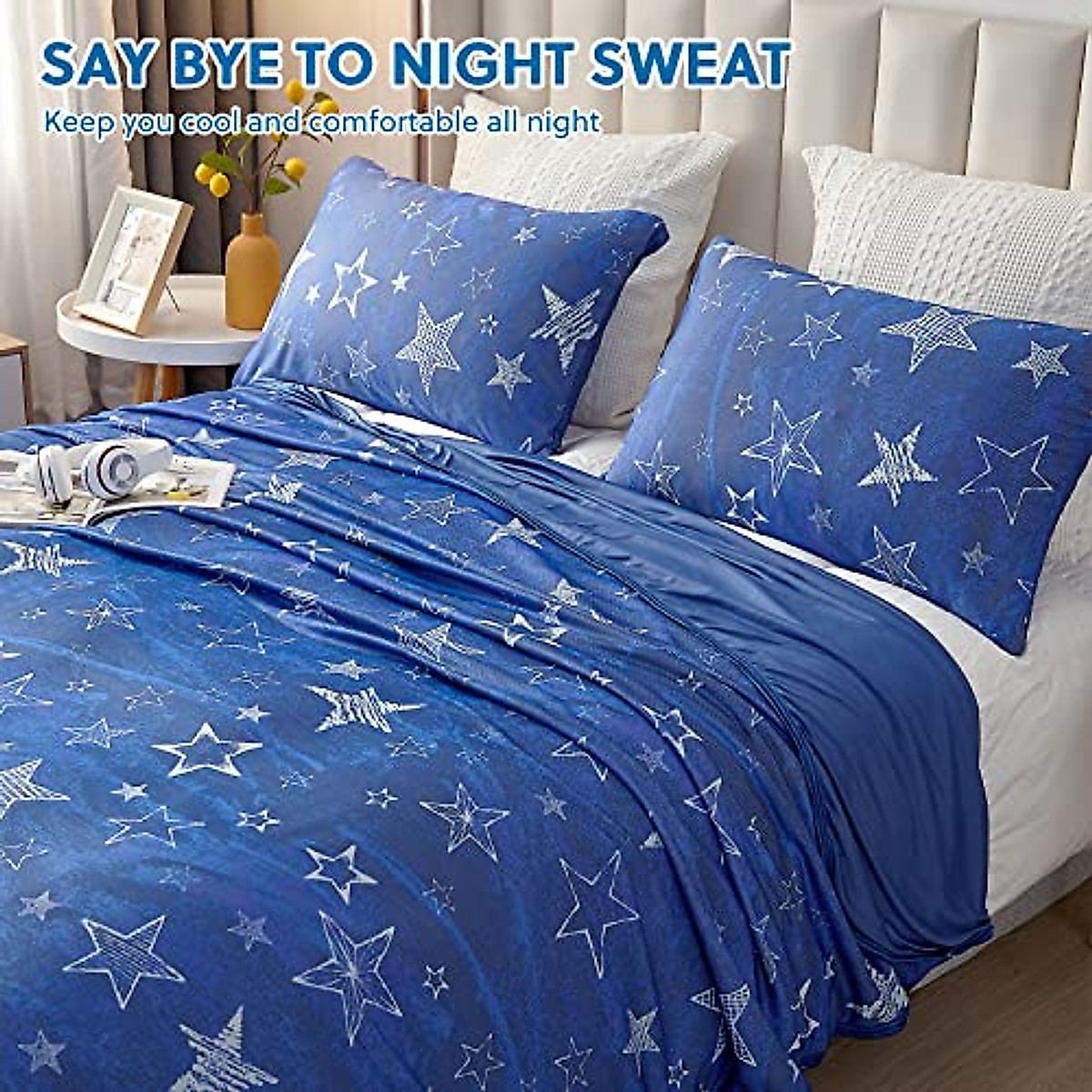 Vamcheer Cooling Pillowcase Queen Size - Double Side Q-Max 0.45 Chill Pillow Covers for Hot Sleeper, 2 Pack Breathable Cold Pillow Case with Hidden Zipper, Anti-Static, Skin-Friendly (20"x30", Blue)