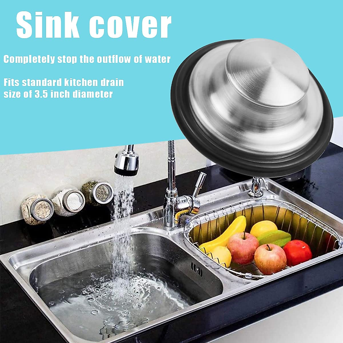3 Pieces Kitchen Sink Stopper Strainer, 3 in 1 Kitchen Sink Basket Strainer, Universal Anti-Clogging Stainless Steel Sink Disposal Stopper, Perforated Basket Drain Filter Sieve
