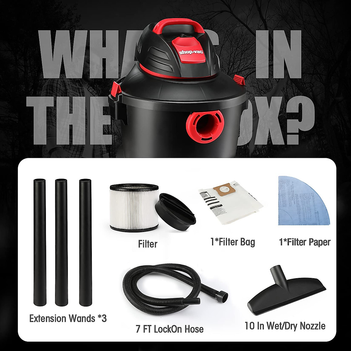 Shop-Vac 6 Gallon 3.0 Peak HP Wet Dry Vacuum+Shop·AIR Car Vacuum Cleaner, 12V/106W, Red