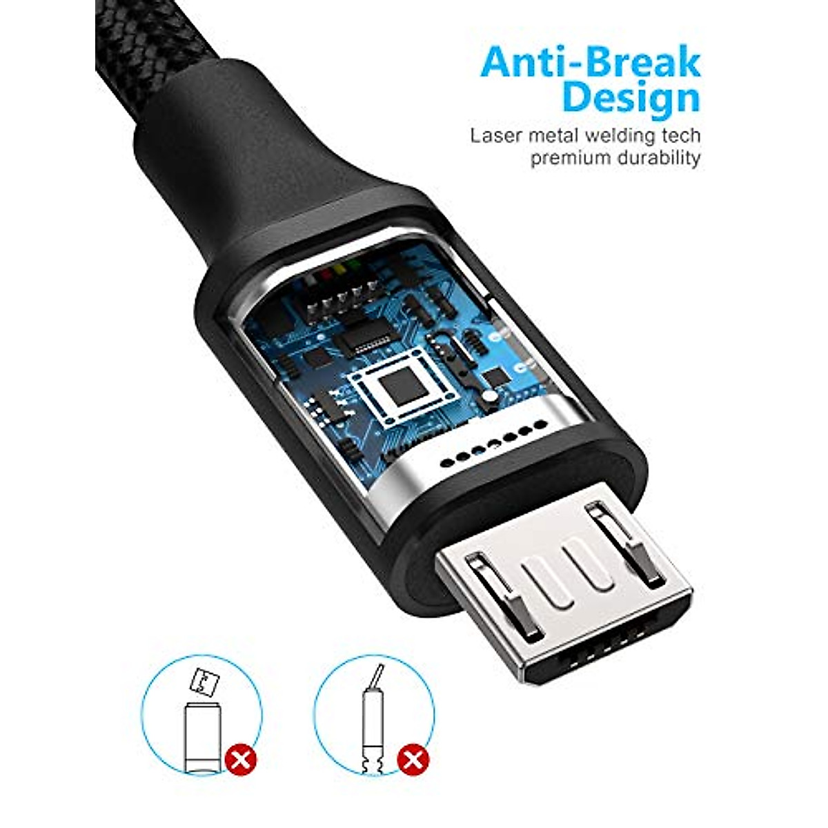 Micro USB Cable, Spater Nylon Braided Cord Android Charger (2-Pack, 6.6 Feet) Sync and Fast Charging Cable Compatible with Samsung, Kindle, Android Smartphones, Moto G5, PS4 (Black)