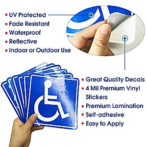 Handicap Stickers Decals, Handicap Stickers, Disabled Wheelchair Sign, 6 Pack, 6x6 inch Self-Adhesive Vinyl Decal Stickers, Reflective, UV Protected, Waterproof