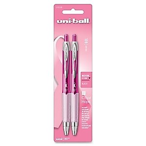 Uni Ball Signo 207 Pink Ribbon Gel Pen Medium Pen Point Type 0.7 mm Pen Point Size Black Ink Silver Barrel 2 / Pack, Pink Barrel