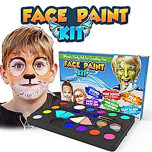 Desire Deluxe Face Paint Kit Palette – Kids & Adult Washable Halloween Make Up Party Set Toy Include Body Brush, Glitter, Stencil, Tattoo – Great Gift for Christmas & Birthday