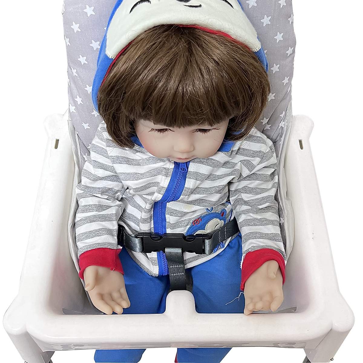 ZARPMA Cotton Seat Covers for IKEA Antilop Highchair,Cotton Surface and Cotton Padded,Forest Pattern Foldable Baby Highchair Cover for IKEA Child Chair Cushion (Grey Star)