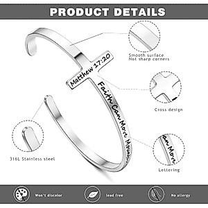 Jewenova Inspirational Cross Bracelet for Women Stainless Steel Religious Cuff Bangle Bible Verse Christian Bracelet for Women Engraved Bracelet, Joshua 1:9