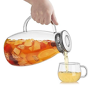 [90 OZ] Glass Pitcher with Stainless Steel Lid, Hot/Cold Water Jug, Juice and Iced Tea Borosilicate Glass Beverage Carafe, 100% Lead-free