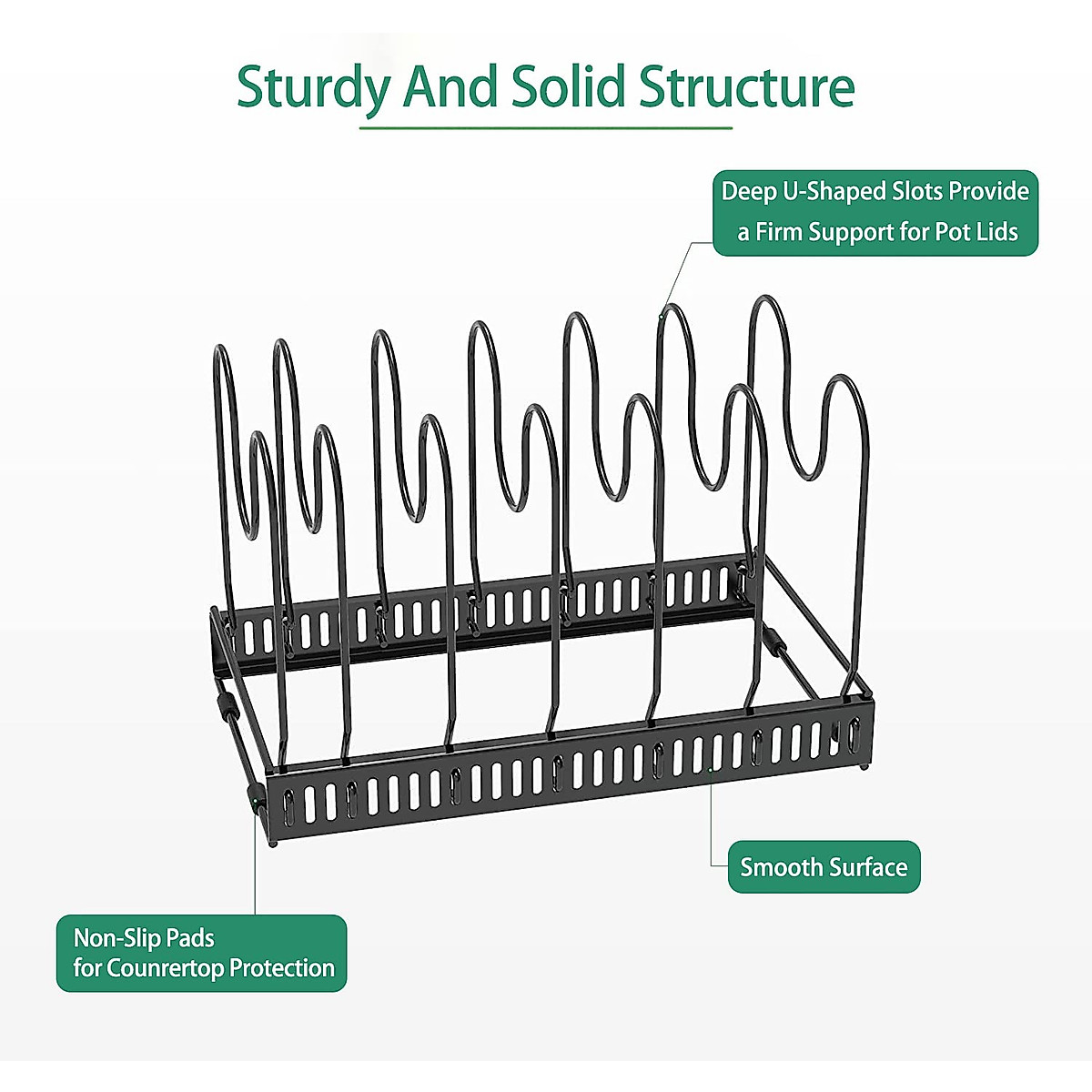 Expandable Pot and Pan Organizers for Cabinet Pot Lid Organizer Pot Rack with 10 Adjustable Dividers Pots Lid Holder Kitchen Pantry Bakeware Organizer and Storage (White)