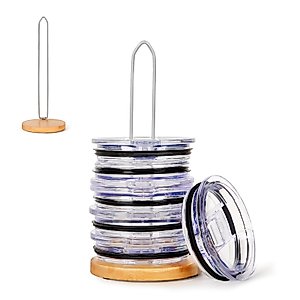 Whiidoom Tumbler Lid Organizer Cup Lid Organizer Freestanding Bamboo Tumbler Cup Organizer for Save Pantry, Countertop, Kitchen Cabinets Space (1)