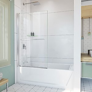 DreamLine Aqua-Q Swing 34 in. W x 58 in. H Frameless Tub Door in Chrome