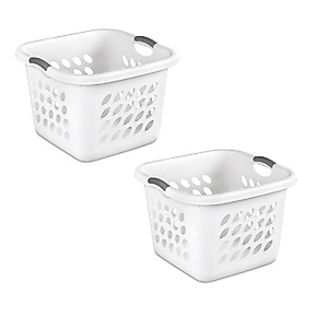 Square Laundry Hamper Clothes Storage Basket with Holes 53L White with Grey Handles Utility Room Garage Closet Made in US (2)