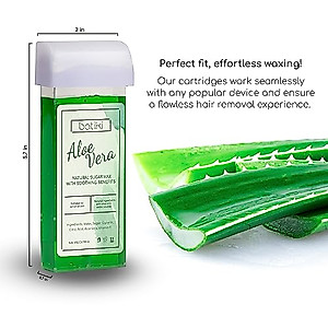 Wax Roller Refills, 4x Aloe Vera Sugar Roll on Wax Cartridges & 200x Wax Strips, Cartridge Refill for Roll on Wax Kit, Wax Roller Kit for Hair Removal, Roll on Wax Kit for Hair Removal, Wax Roller Kit