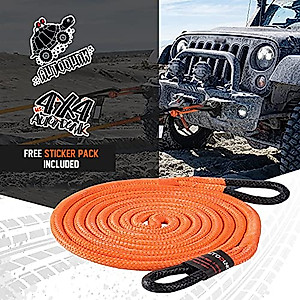 AutoDunk 1" x 30' Kinetic Recovery & Tow Rope (33,000lbs), with 2 Soft Shackles (33,000lbs) Offroad Recovery Kit for 4WD Pick Up Truck, SUV, ATV, UTV (Orange)