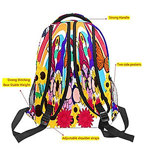 KIOPLYET Gnomes Sunflower Rainbow College Bookbag School Bag Children Kids Teens Business Laptop Backpack Travel Hiking Daypack Large Diaper Bag for Adult