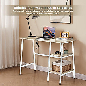 VECELO Computer Desk with USB Charging Port &Power Outlet, Teen Study Table with Storage Shelves for Home Office, 43 Inch Work Desk Charging Station, Oak