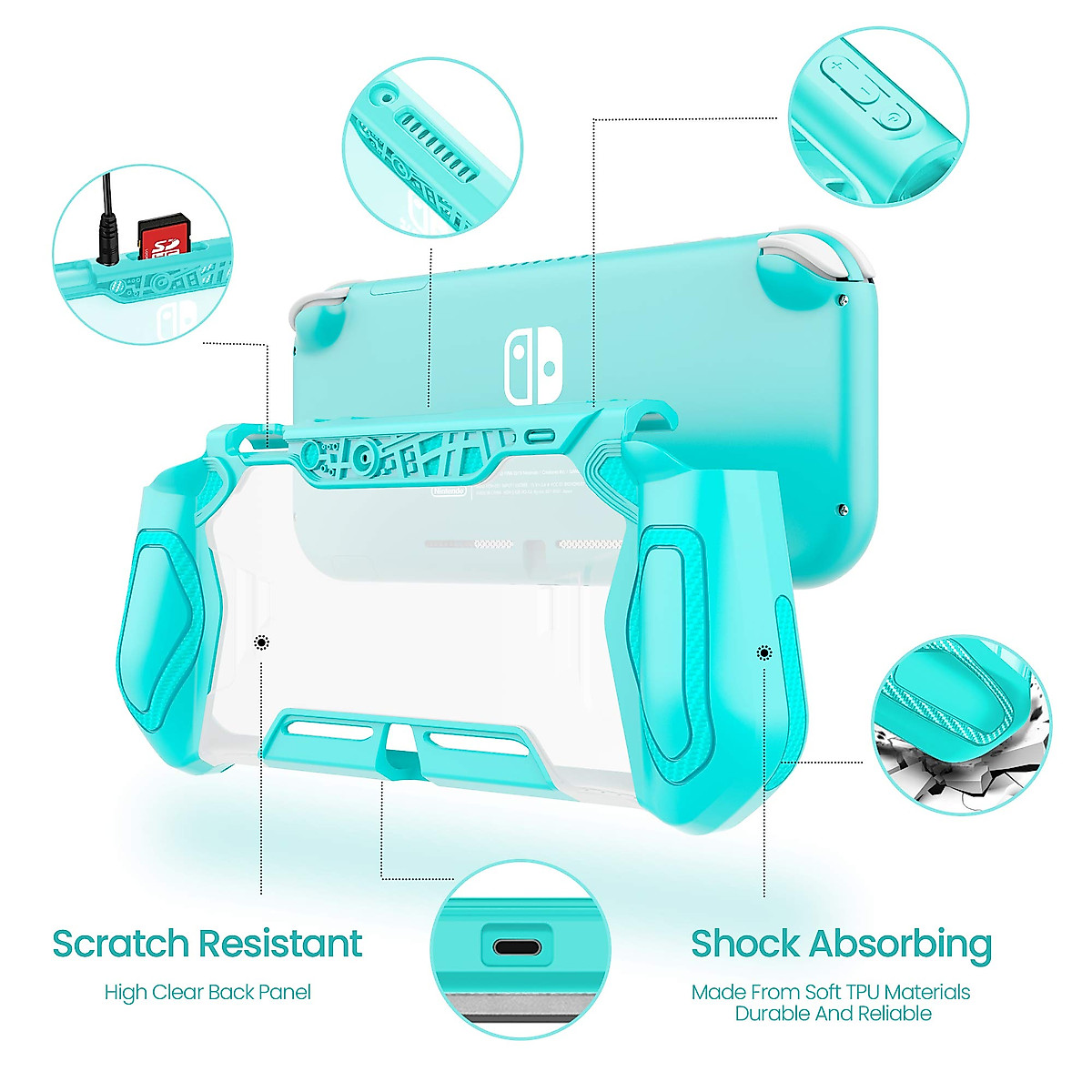 Switch Lite Protective Case for Nintendo Daily Gift (Ergonomic /Sturdy /Full Protection) Gift Idea Family Happy Hours Turquoise