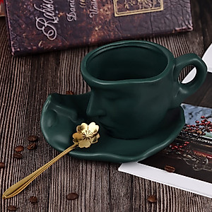 Green tea cup and saucer set Ceramic kissing couple coffee mug set with spoon face coffee cup Unique teacup and saucer Valentine's Day Christmas creative gift
