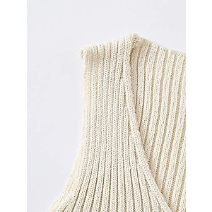 SweatyRocks Women's V-Neck Ribbed-Knit Sleeveless Crop Vest Tank Top Beige S