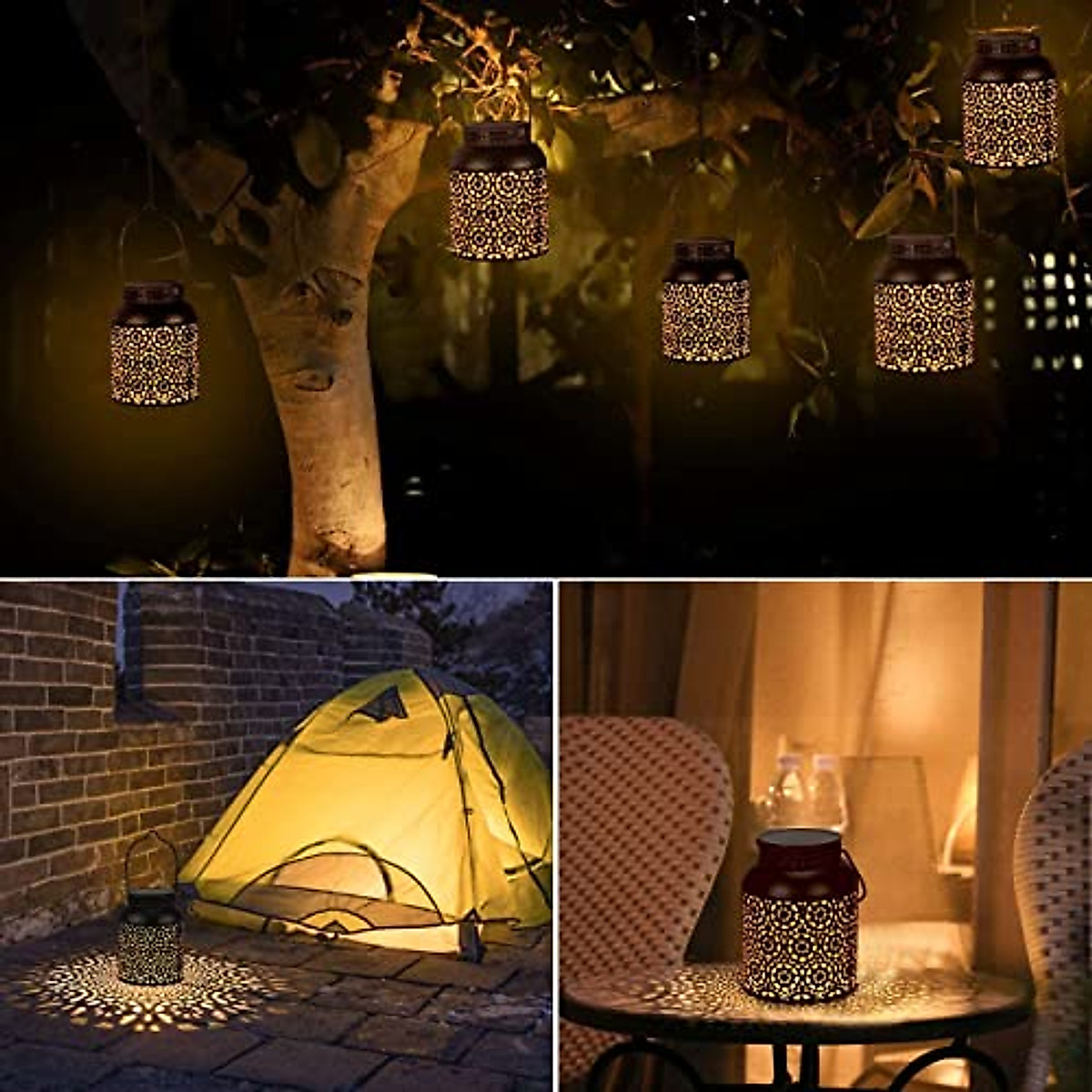 GolWof Solar Lanterns Outdoor Waterproof, 2 Pack Hanging Lanterns with Handles Decorative Metal Solar Powered Lights for Christmas Decoration, Backyard, Lawn, Garden, Patio, Party